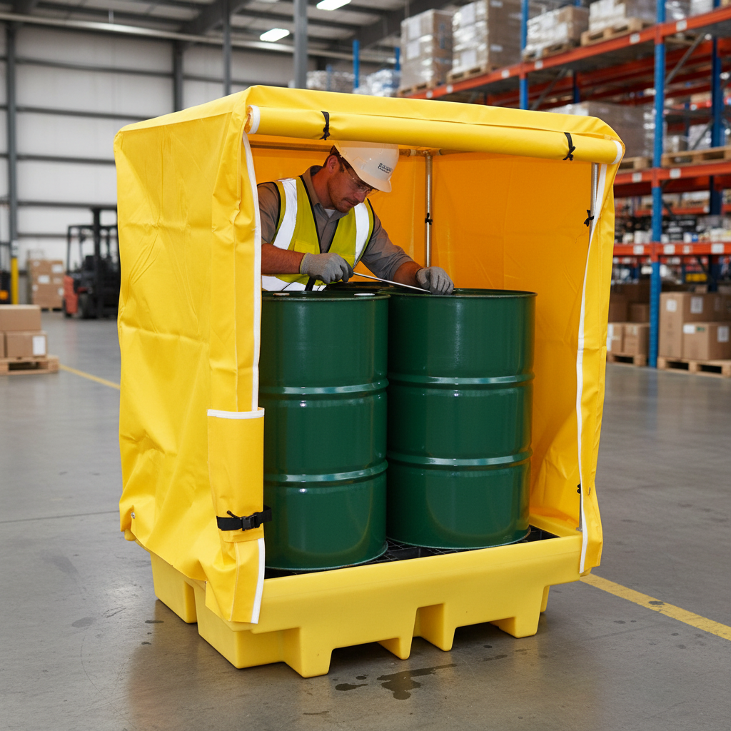 Premium Heavy Duty 4 Drum Spill Pallet with All Weather Cover for Chem